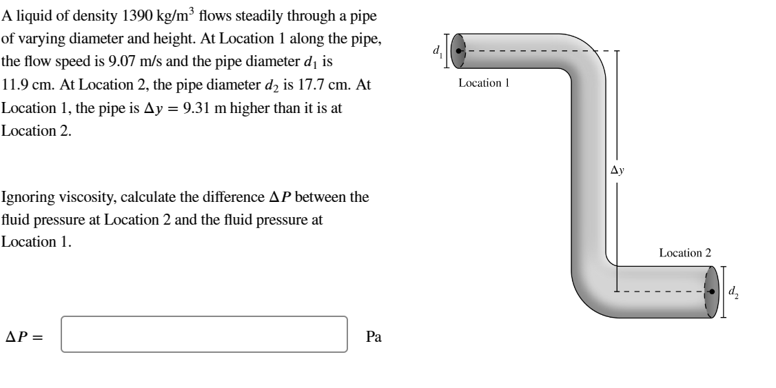 Solved A liquid of density 1390kgm3 ﻿flows steadily through | Chegg.com