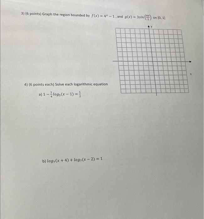 Solved 3) (6 points) Graph the region bounded by f(x)=4x−1, | Chegg.com