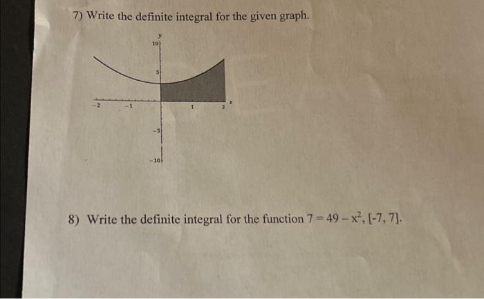 Solved 7) Write the definite integral for the given graph. | Chegg.com