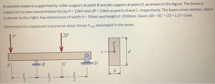Solved A wooden beam is supported by roller support at point | Chegg.com