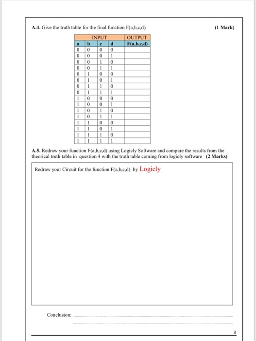 Solved EXERCISE (A): S Marks) For the following logic | Chegg.com
