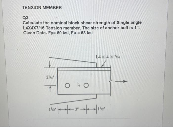 Solved Q3 Calculate the nominal block shear strength of | Chegg.com