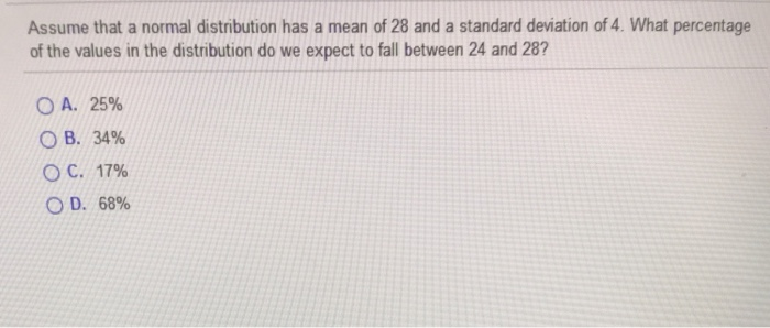 Solved Assume that a normal distribution has a mean of 28 | Chegg.com