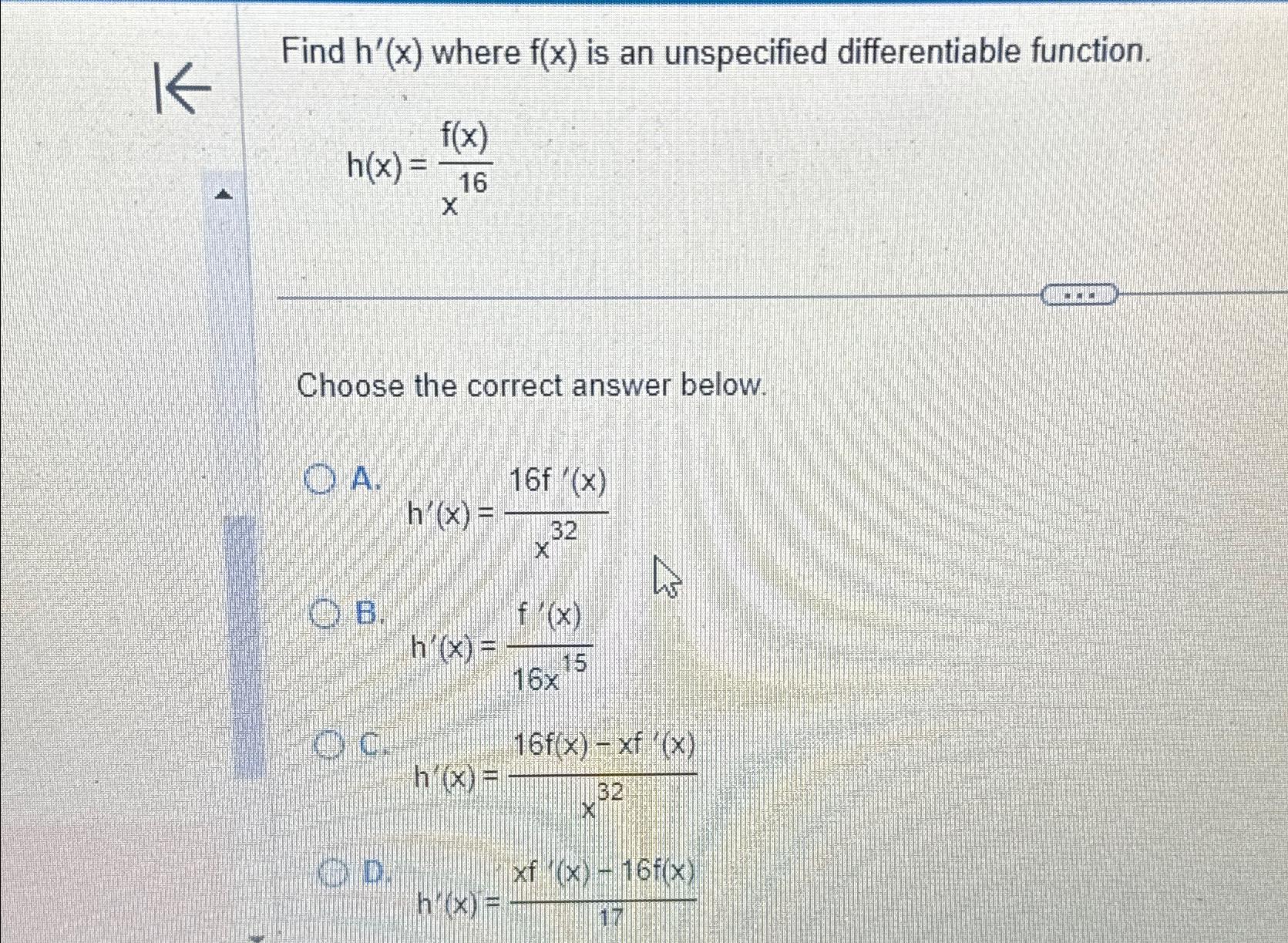 Solved Find h'(x) ﻿where f(x) ﻿is an unspecified | Chegg.com