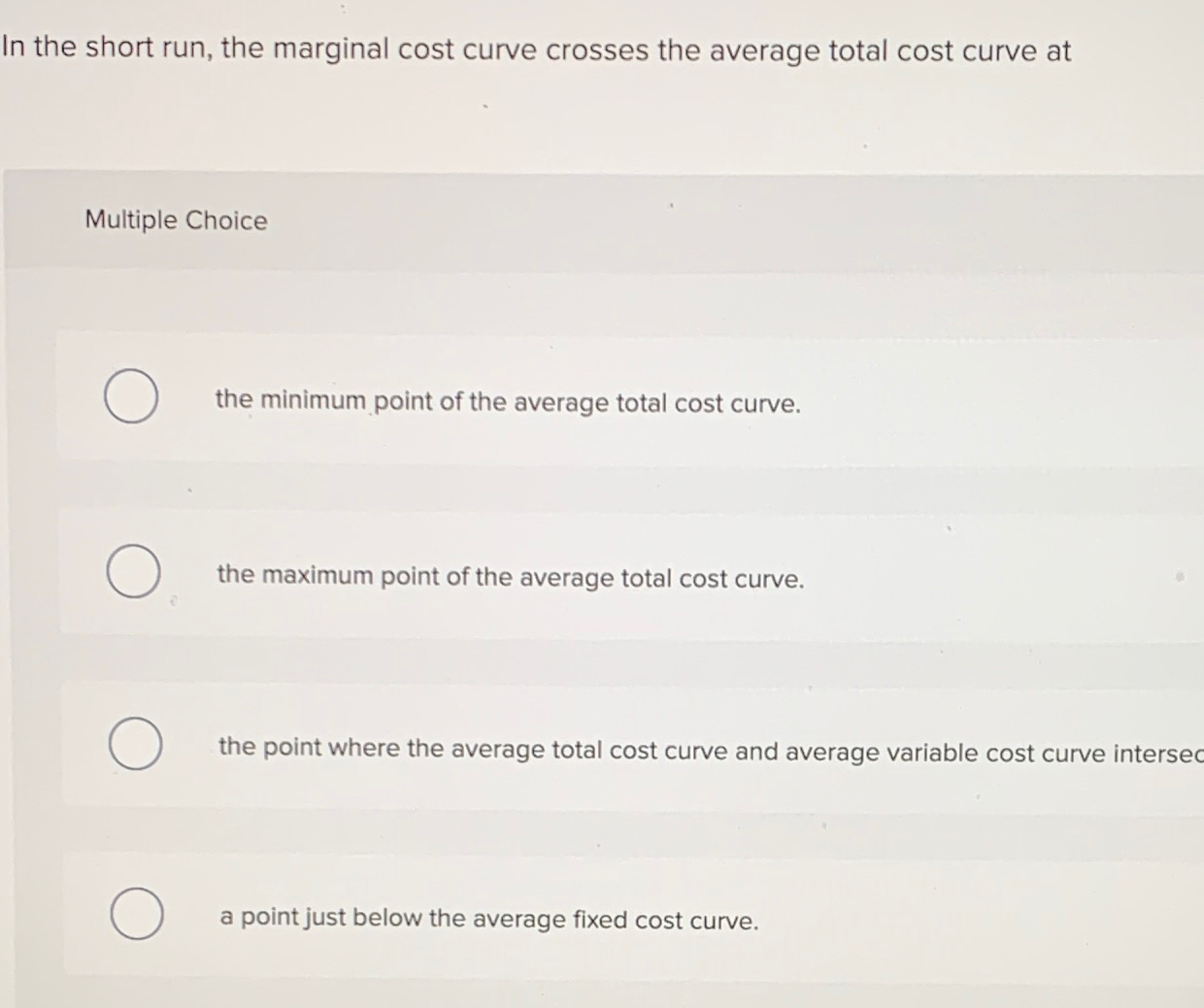 Solved In the short run, the marginal cost curve crosses the | Chegg.com