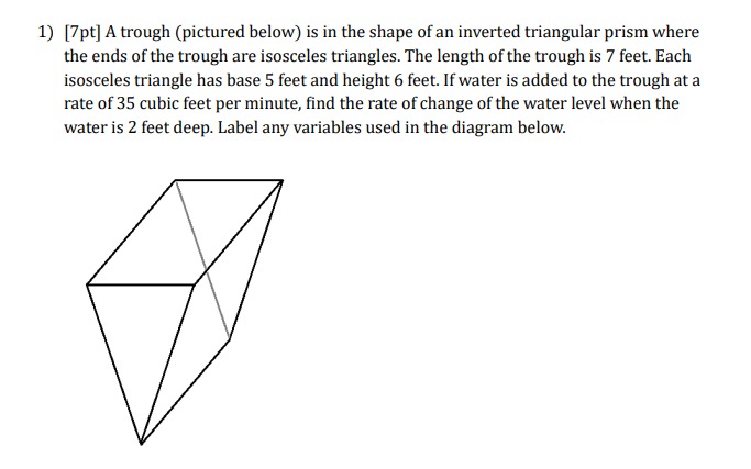 Solved 7pt ﻿A trough (pictured below) ﻿is in the shape of an | Chegg.com