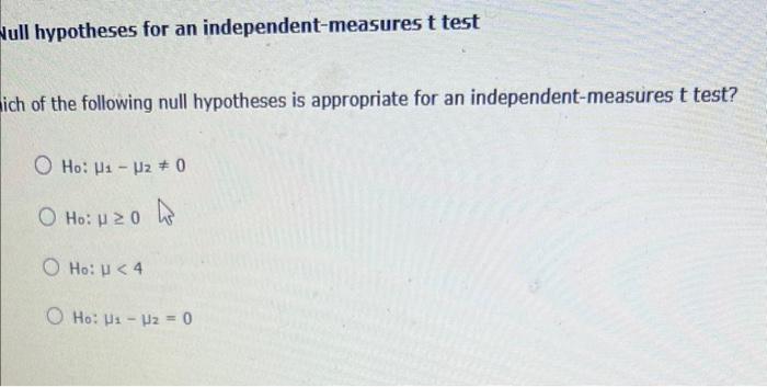 Solved Jull hypotheses for an independent-measures t test | Chegg.com