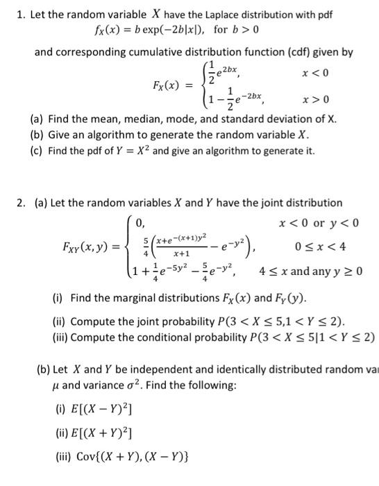Solved 1. Let the random variable X have the Laplace | Chegg.com