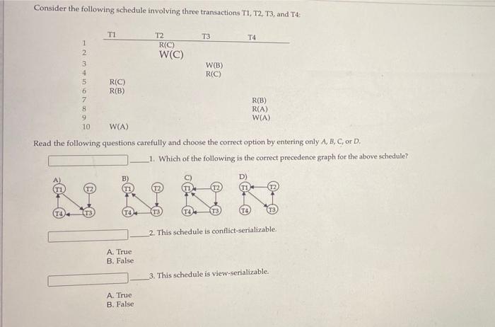 Solved Consider the following schedule involving three | Chegg.com