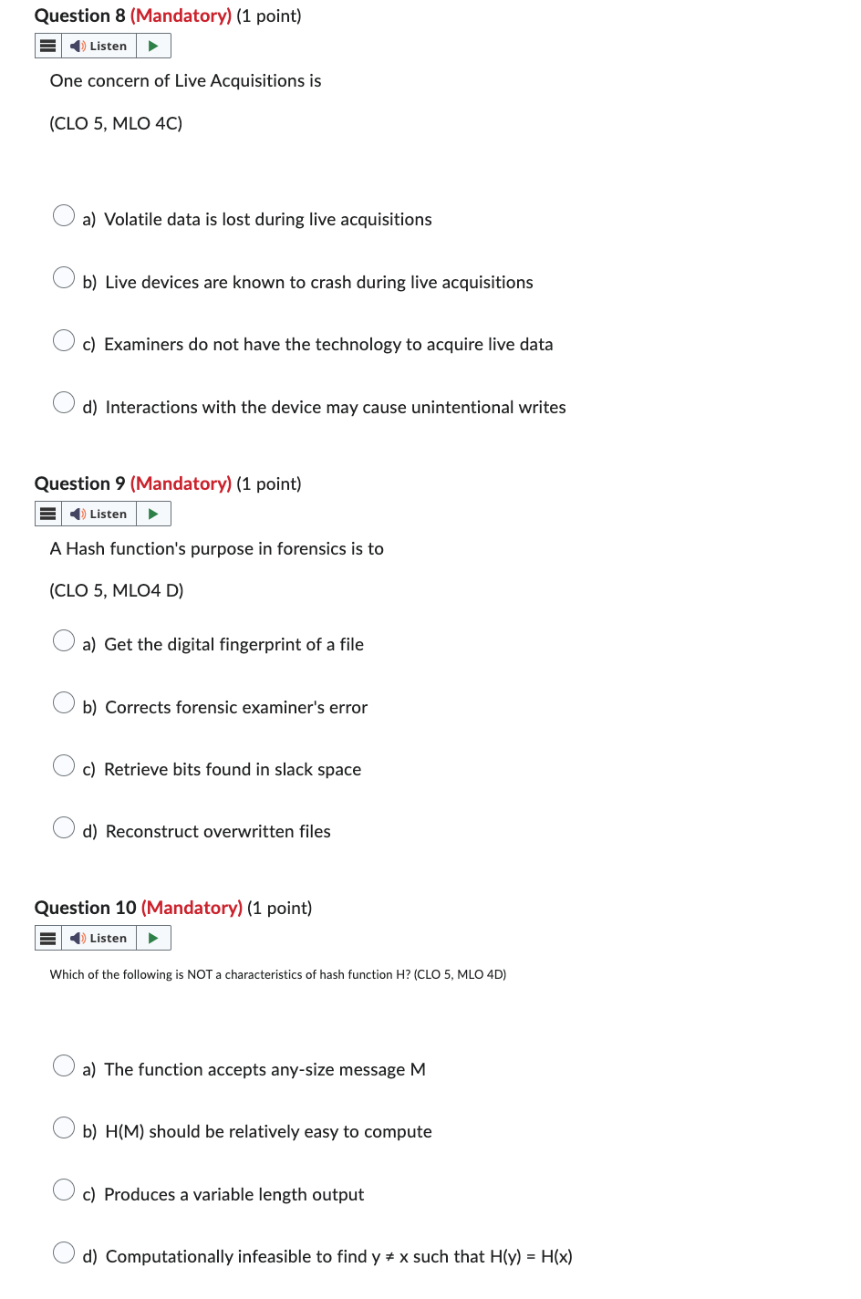 Solved Question 8 (Mandatory) (1 ﻿point)One concern of Live | Chegg.com