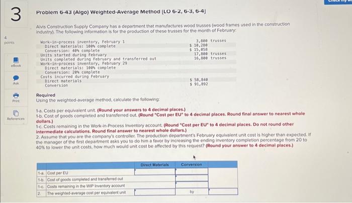 Solved Problem 6.43 (Algo) Weighted-Average Method [LO 6-2, | Chegg.com