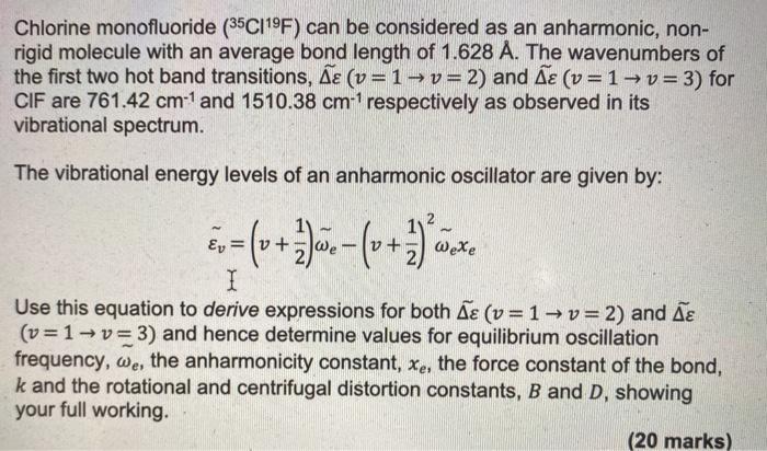Solved Chlorine monofluoride (35C119F) can be considered as | Chegg.com