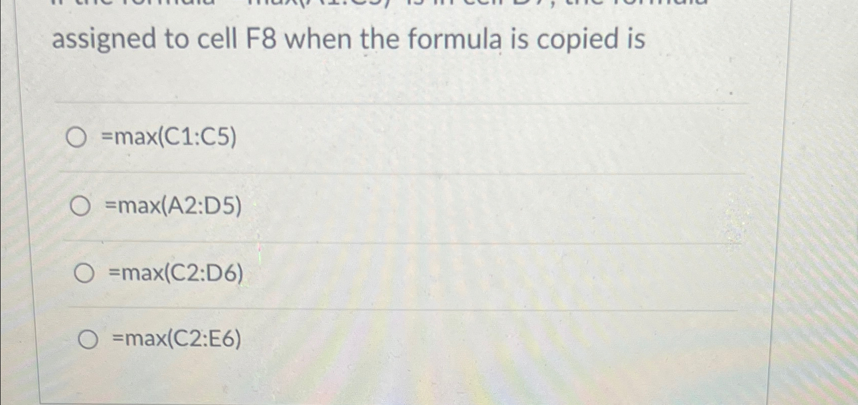Solved assigned to cell F8 ﻿when the formula is copied | Chegg.com
