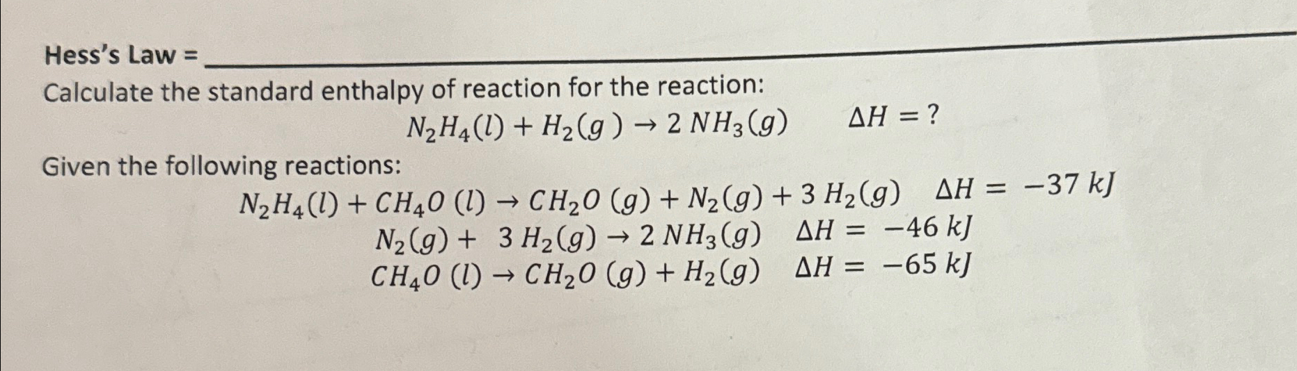 Solved Hess's Law = ﻿Calculate the standard enthalpy of | Chegg.com