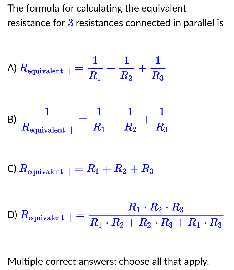 Solved The formula for calculating the equivalent resistance | Chegg.com