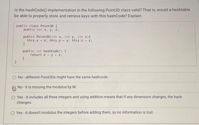 Is the hashCode() implementation in the following | Chegg.com