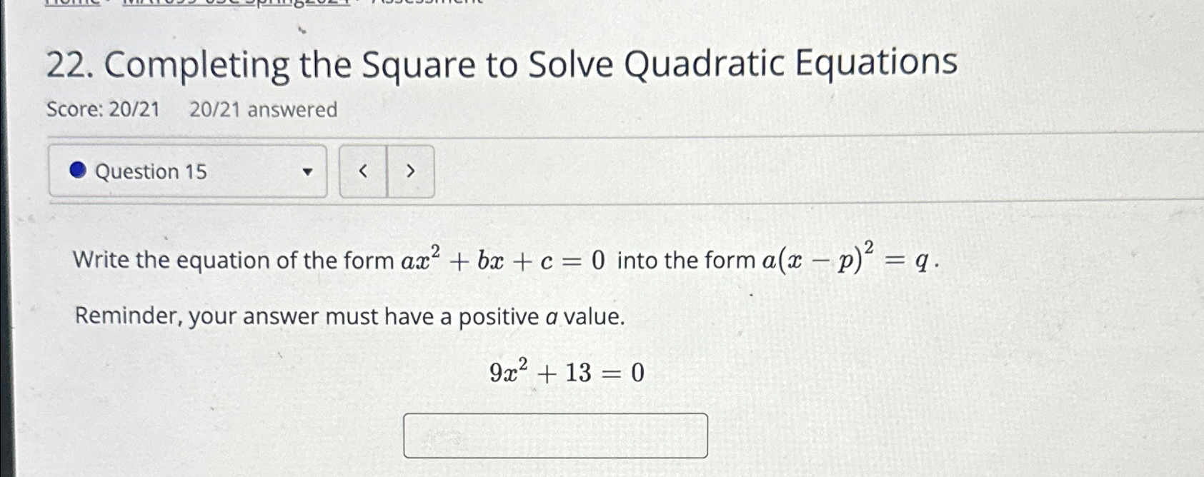 Solved Completing the Square to Solve Quadratic | Chegg.com