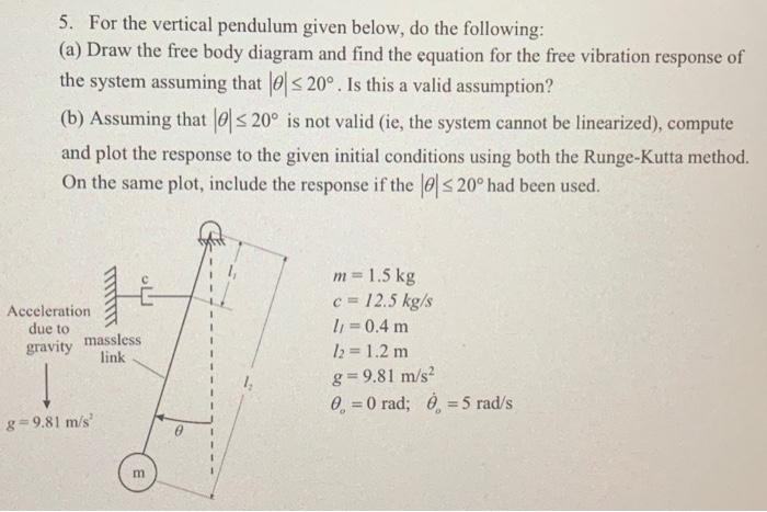 Solved 5. For the vertical pendulum given below, do the | Chegg.com