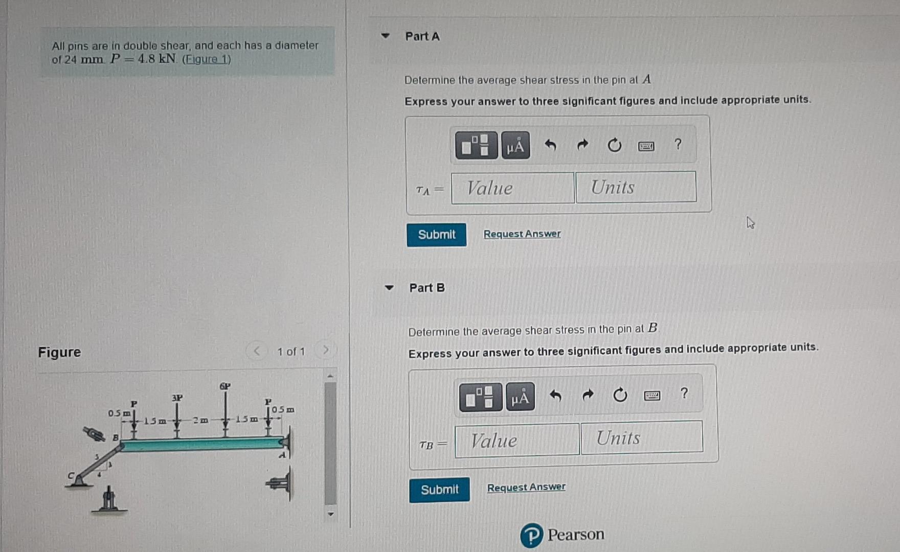Solved All pins are in double shear, and each has a diameter | Chegg.com