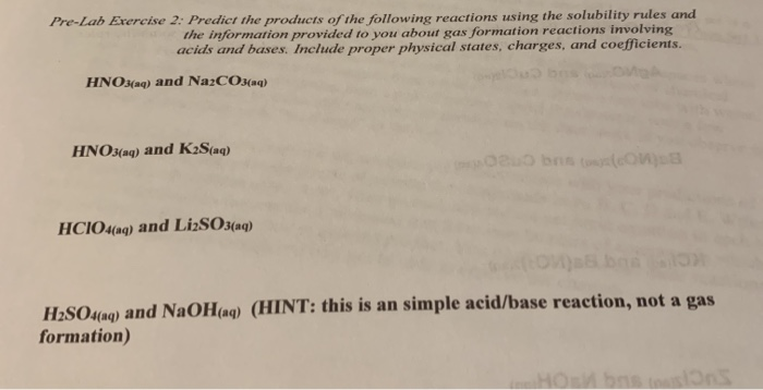 Solved Pre-Lab Exercise 2: Predict the products of the | Chegg.com