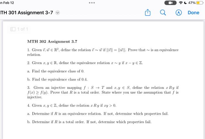 Solved 1. Given v,w∈R2, define the relation v∼w if ∥v∥=∥w∥. | Chegg.com