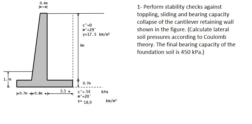 Solved 1- ﻿Perform stability checks against toppling, | Chegg.com