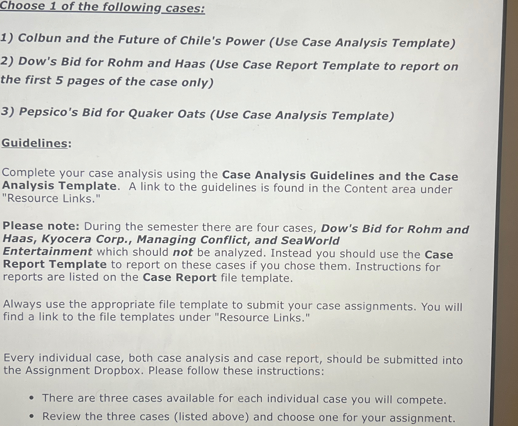Solved Choose 1 ﻿of the following cases:Colbun and the | Chegg.com