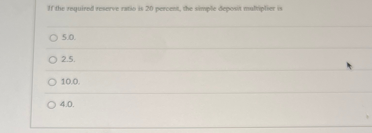 Solved If the required reserve ratio is 20 ﻿peroent, the | Chegg.com