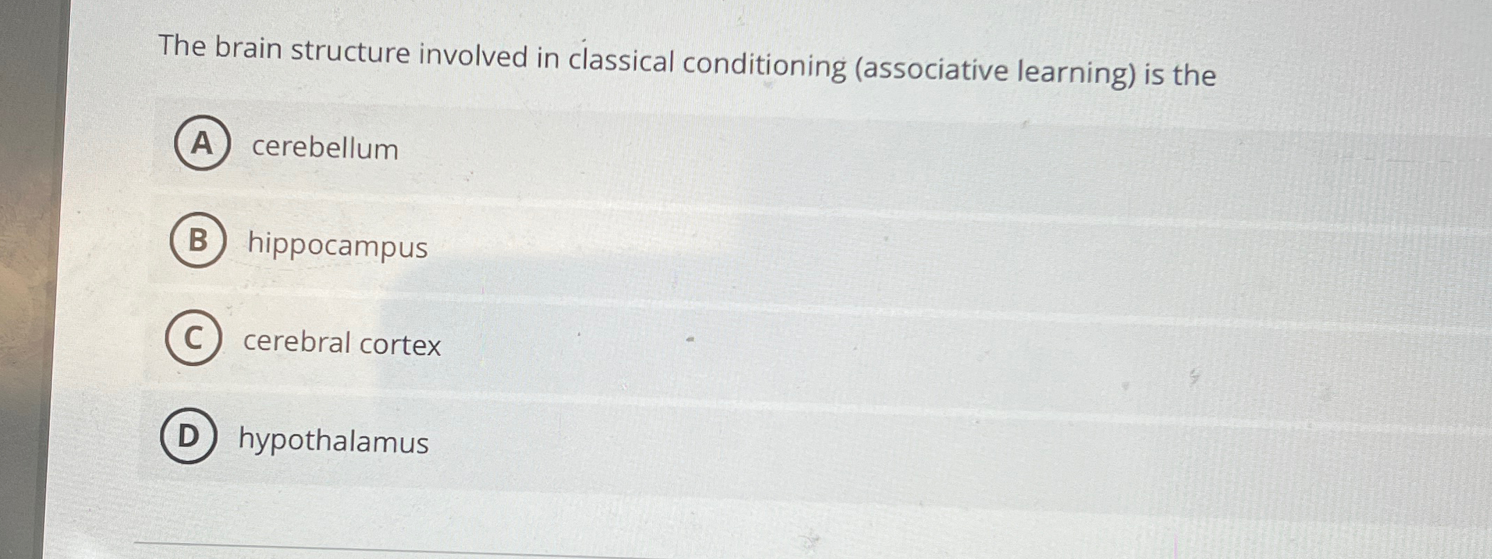 Solved The brain structure involved in classical | Chegg.com
