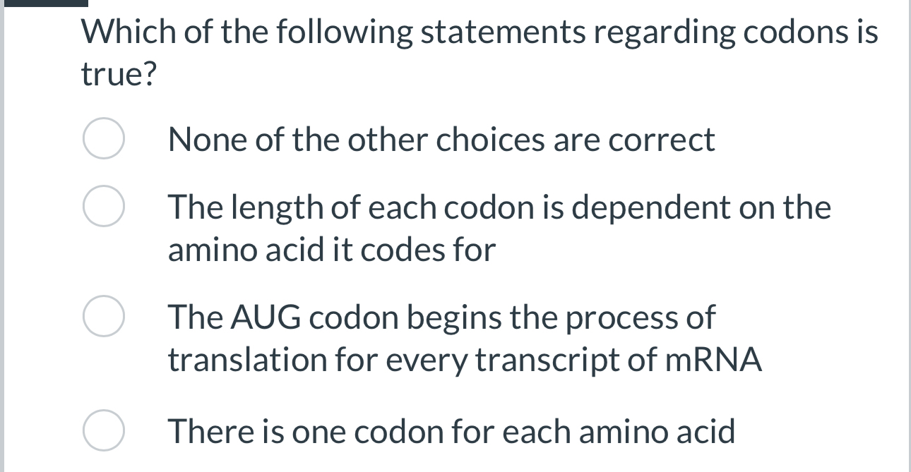 Solved Which of the following statements regarding codons is | Chegg.com