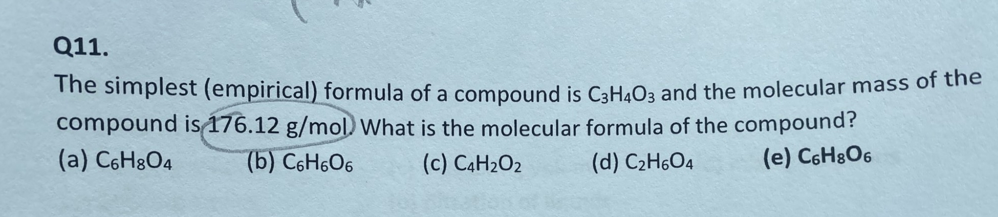 Solved Q11.The simplest (empirical) ﻿formula of a compound | Chegg.com