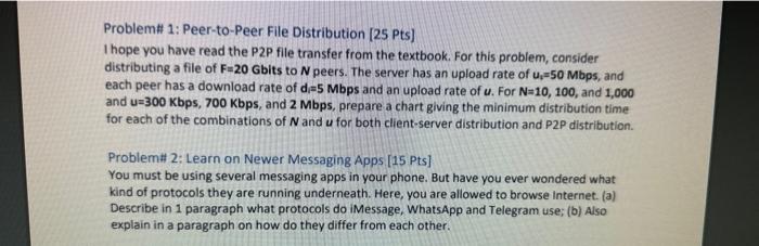 Solved Problem\# 1: Peer-to-Peer File Distribution [25 Pts] | Chegg.com