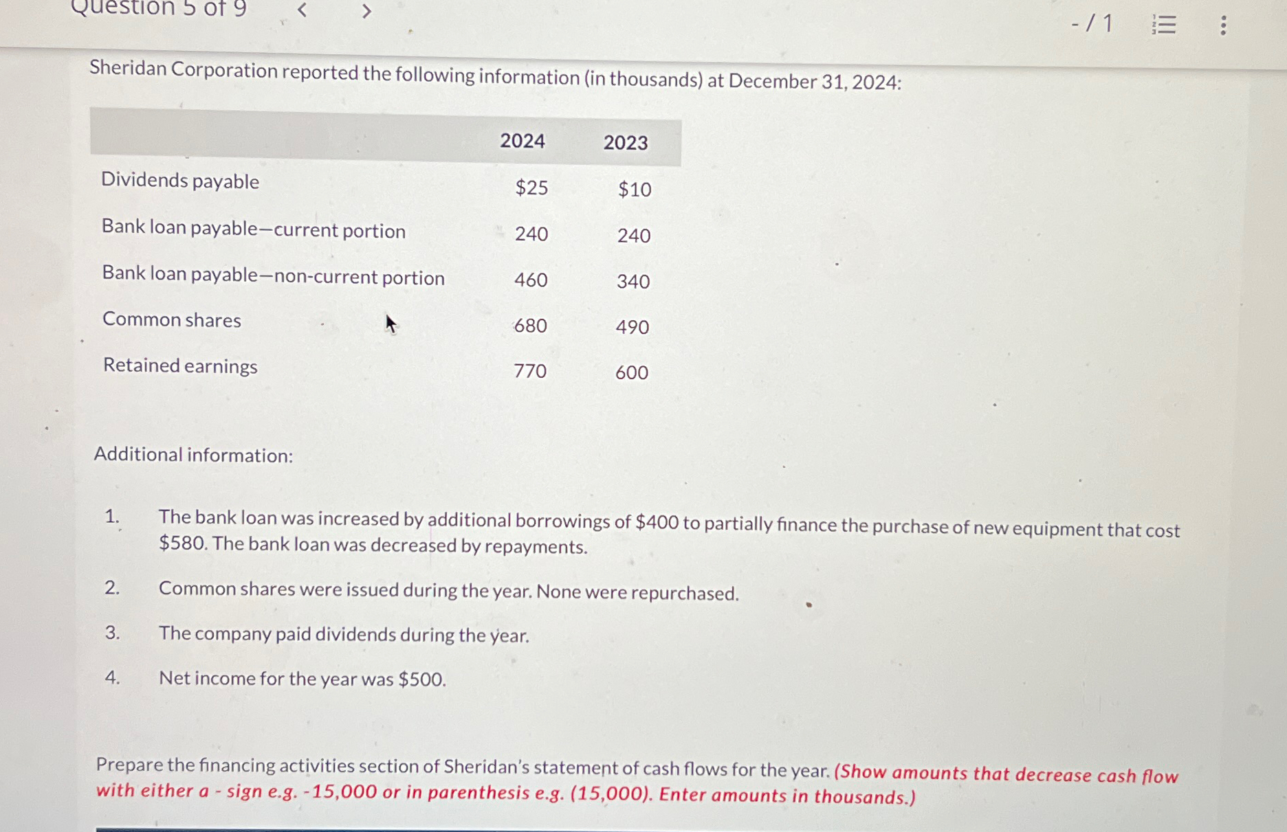 Solved Sheridan Corporation reported the following | Chegg.com