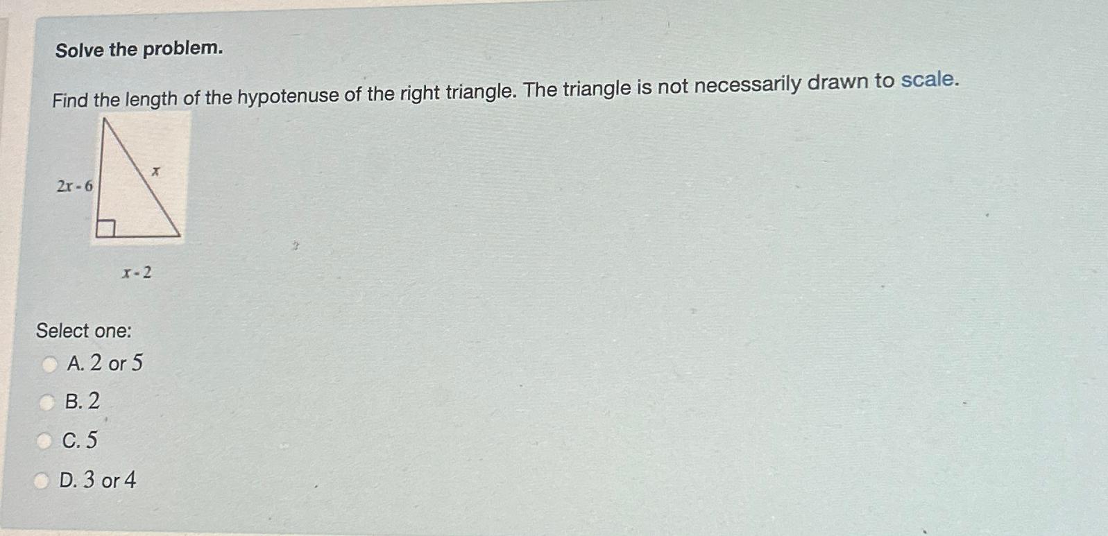 Solved Solve the problem.Find the length of the hypotenuse | Chegg.com