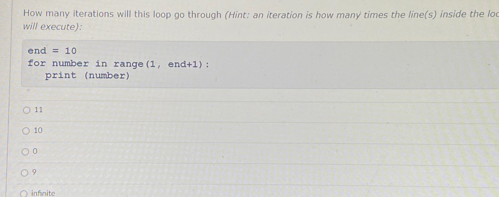 Solved How many iterations will this loop go through (Hint: | Chegg.com