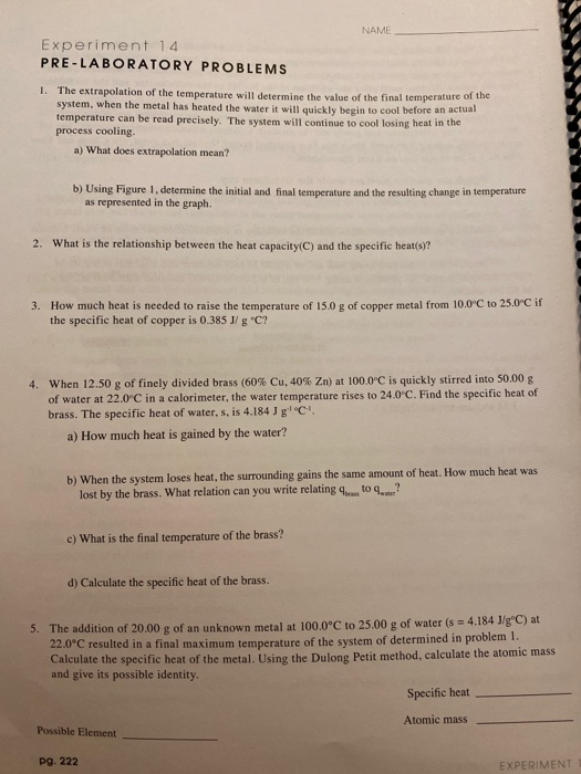 Solved NAME Experiment 14 PRE-LABORATORY PROBLEMS 1. The | Chegg.com