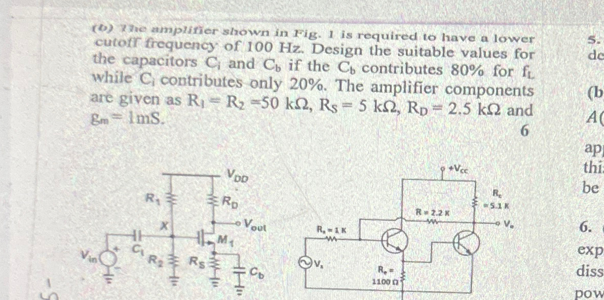 Solved (b) ﻿The amplifier strown in Fig. 1 ﻿is required to | Chegg.com