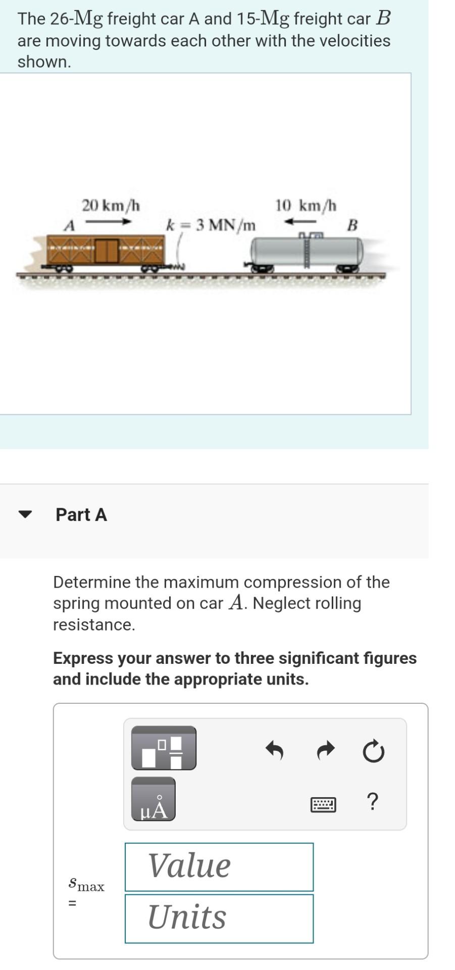 Solved The 26−Mg freight car A and 15−Mg freight car B are | Chegg.com
