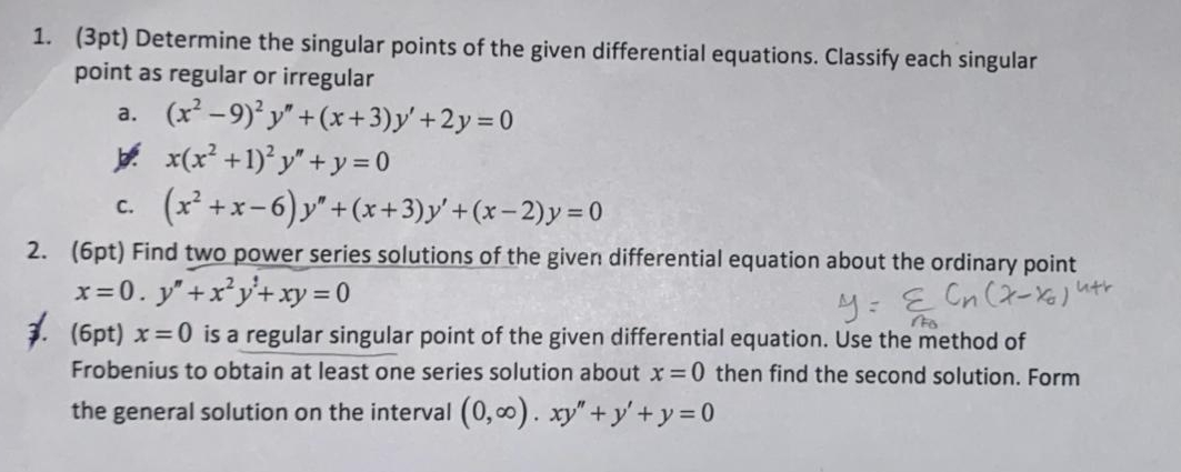 Solved (3pt) ﻿Determine the singular points of the given | Chegg.com