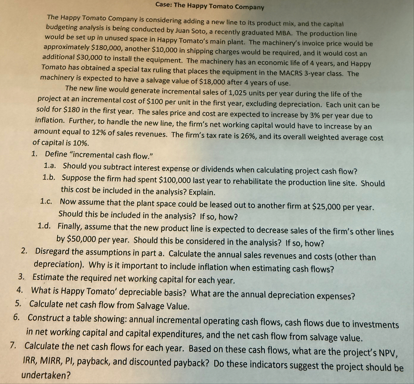 Solved The happy tomato companyCase: The Happy Tomate | Chegg.com