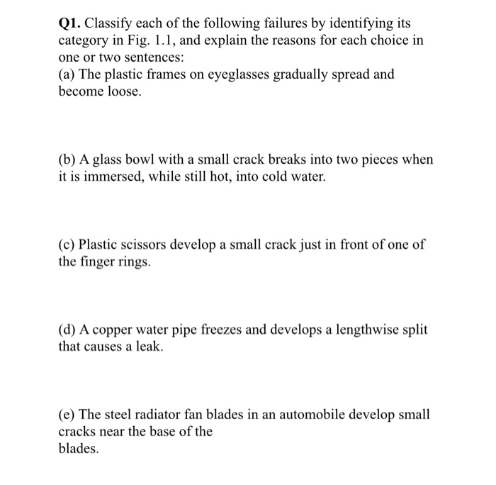 Solved Q1. Classify each of the following failures by | Chegg.com