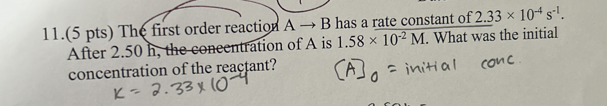 Solved (5 ﻿pts) ﻿The first order reaction A→B ﻿has a rate | Chegg.com