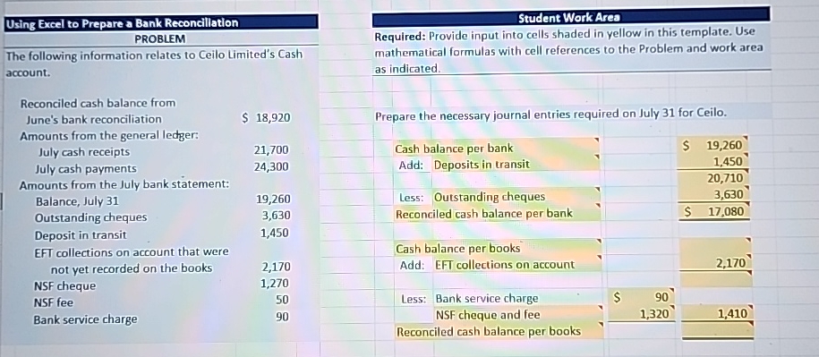 Solved Using Excel to Prepare a Bank ReconciliationThe | Chegg.com