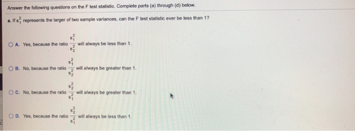 Solved Answer the following questions on the F test | Chegg.com