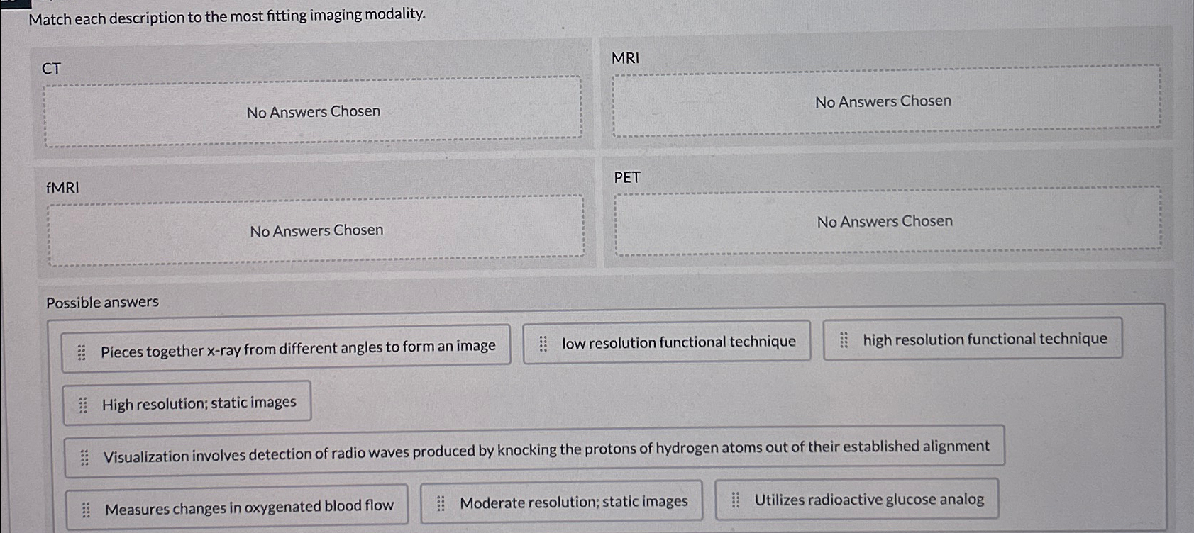 Solved Match each description to the most fitting imaging | Chegg.com