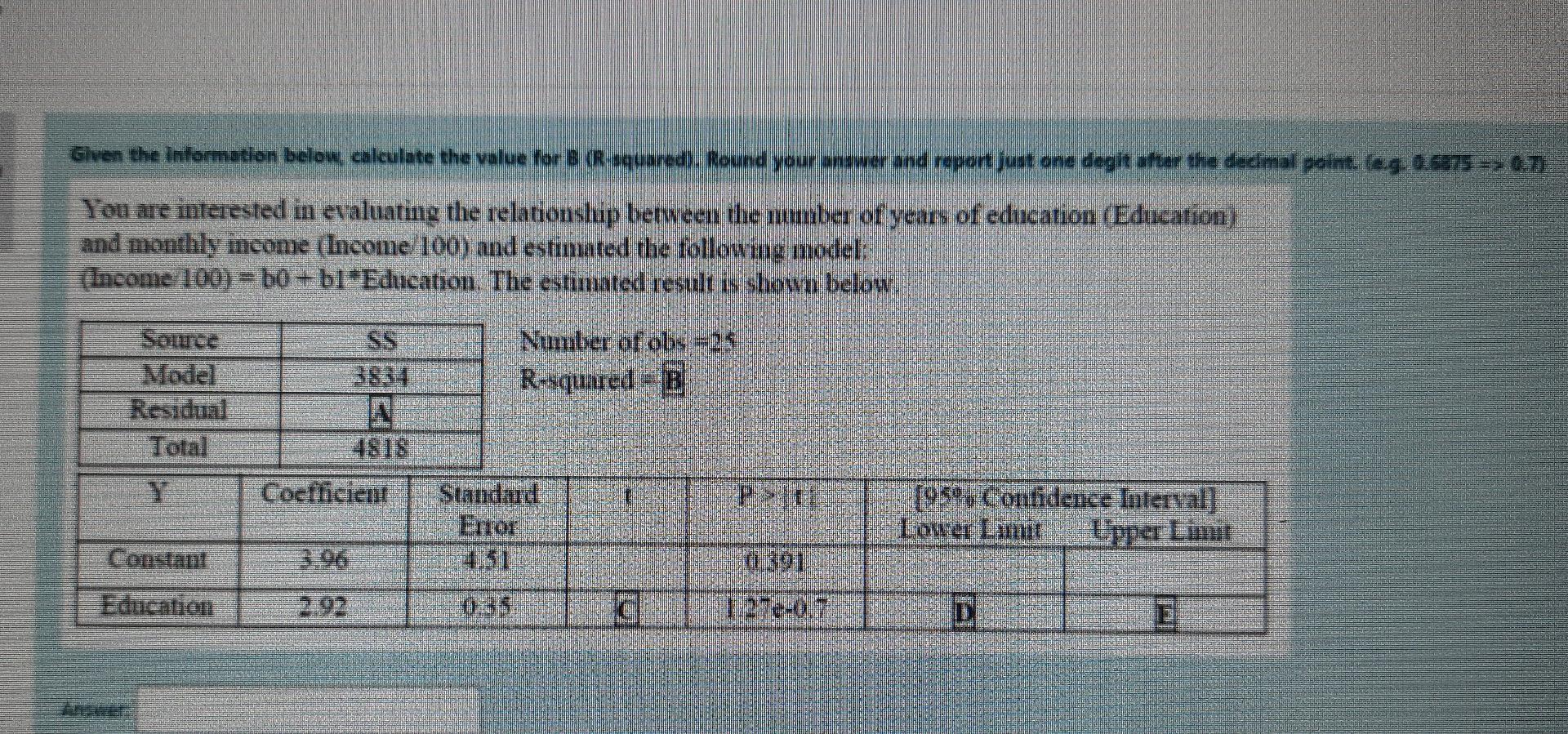 Solved Given the Information below. calculate the value for | Chegg.com