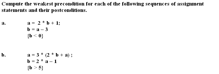 Compute the weakest precondition for each of the | Chegg.com