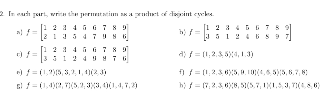 Solved In each part, write the permutation as a product of | Chegg.com