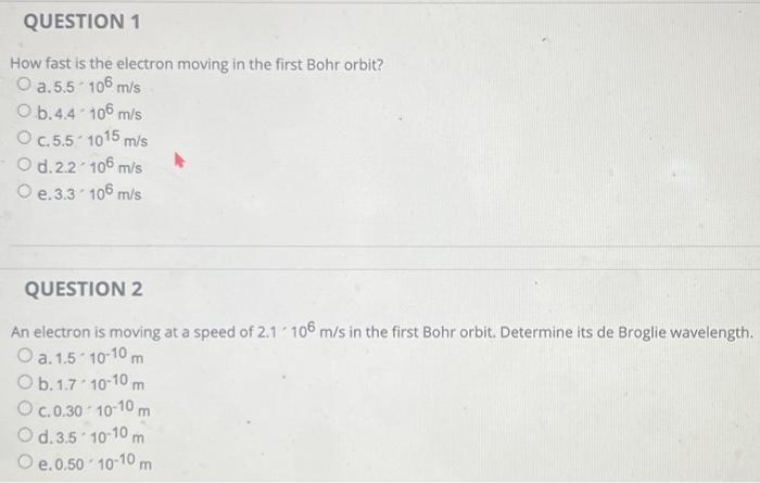 Solved How Fast Is The Electron Moving In The First Bohr
