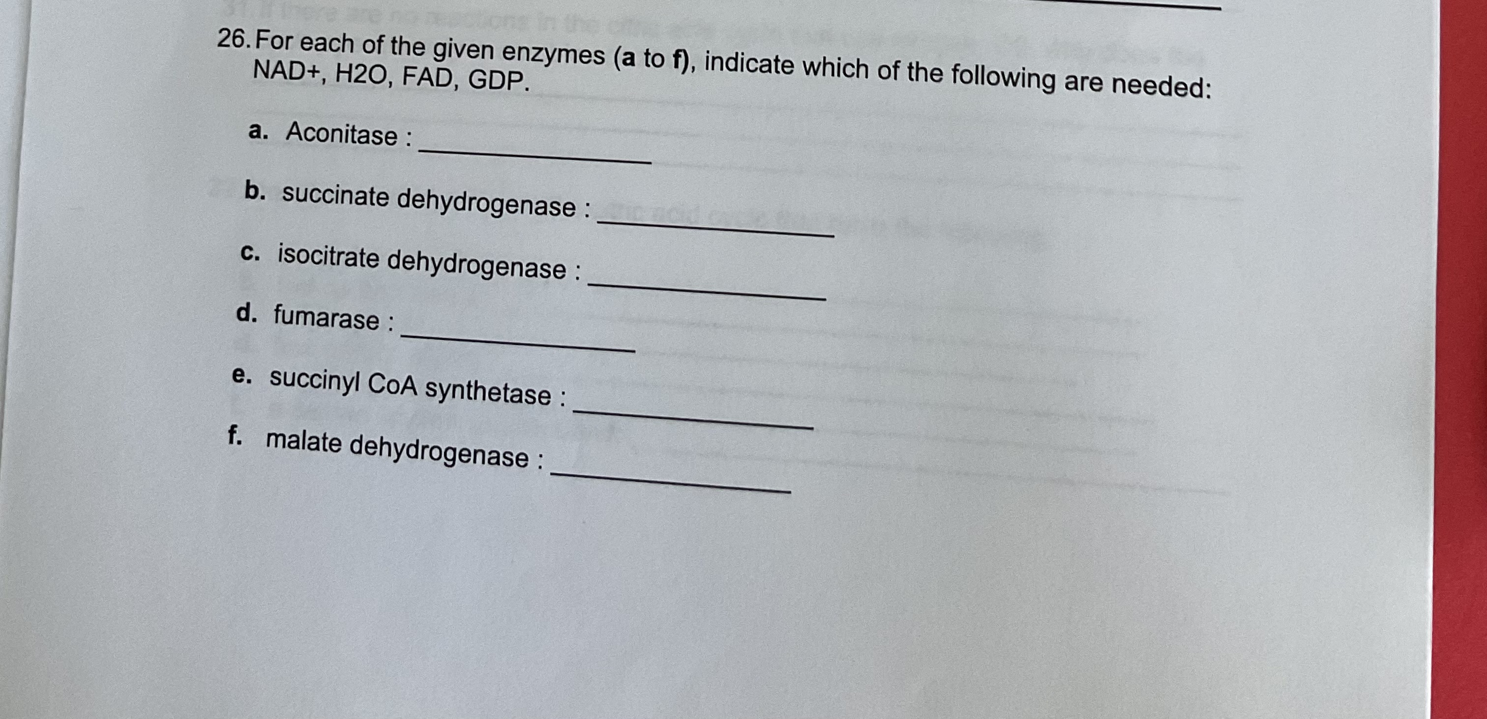 Solved For each of the given enzymes ( a ﻿to f ), ﻿indicate | Chegg.com